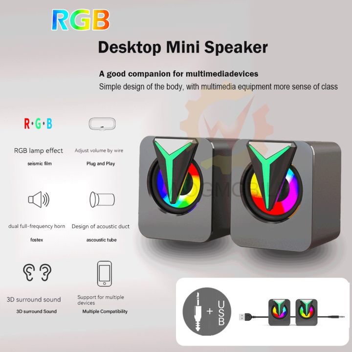 USB Speaker Laptop Desktop Stereo Mini Speaker With RGB LED Light AUX ...