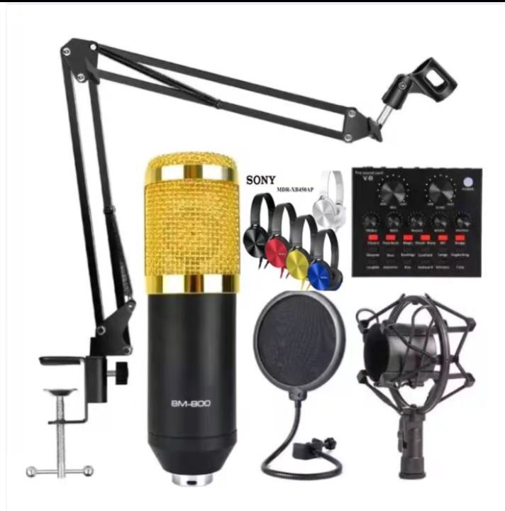 100% Original JCAM BM-800 Condenser Microphone Kit With V8 Sound Card and Sony Headphone | Lazada PH