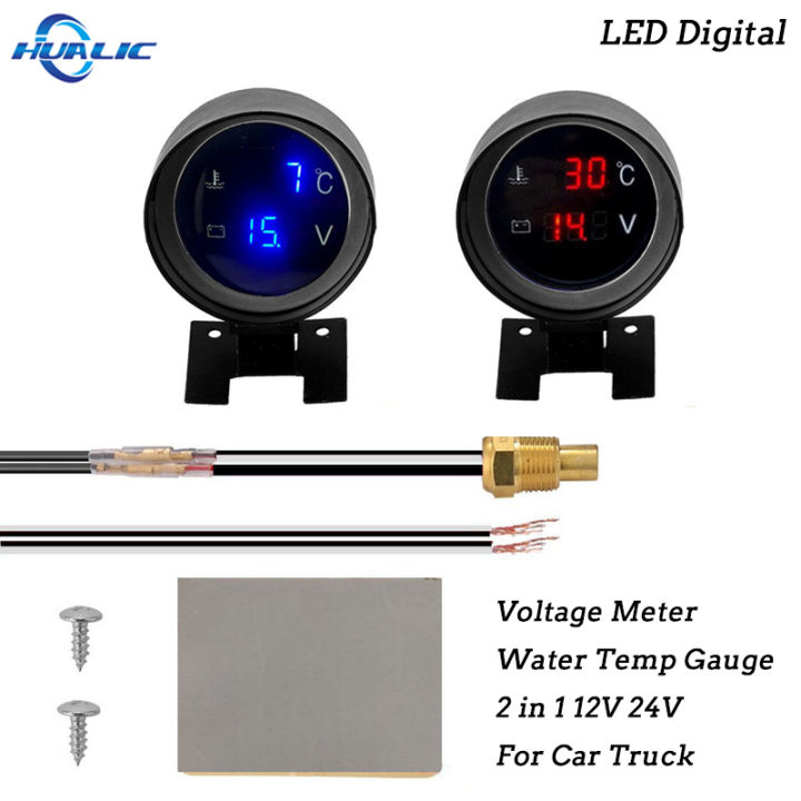 HUALIC 2 in 1 12V 24V Water Temp Gauge Temperature Sensor Temperatura ...