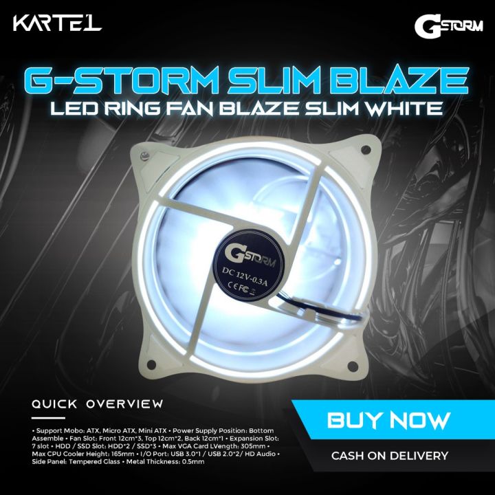 G STORM BLAZE SLIM SNOW WHITE 120mm PC CPU Computer Case Cooling Fan ...
