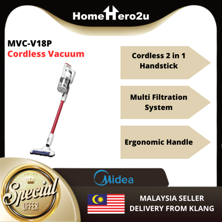 Midea MVC-V18P 150w 2-In-1 Cordless DC Motor Hand Wand Vacuum Cleaner ...