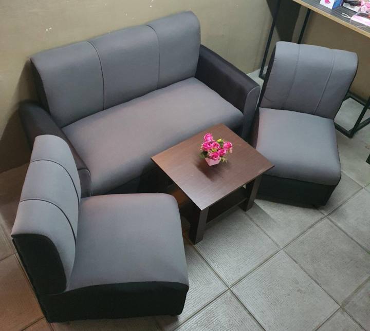 sala set greyblack fabric with center table uratex foam cod !!! | Lazada PH