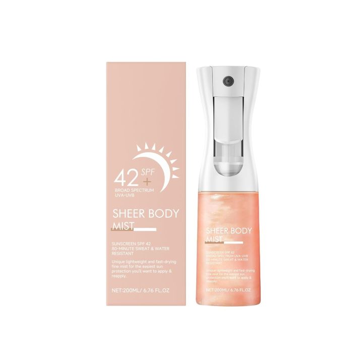Sunglaze Sheer Body Mist Sunscreen SPF 42, Infused with Shimmering Body ...