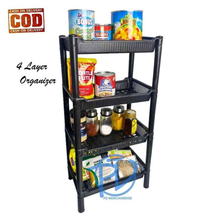 4 Layer Storage Rack Organizer shelves cabinet organizer black tray ...