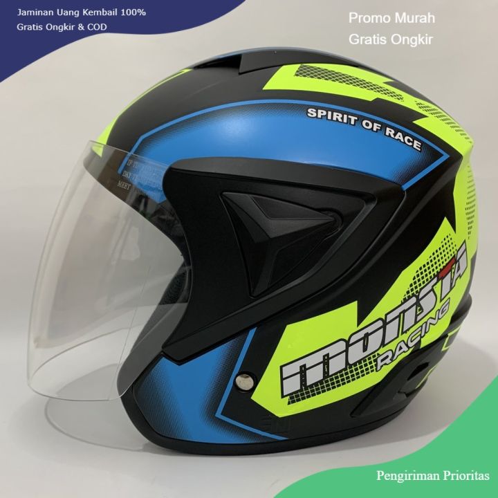 Helm Motor JPX III Monsta Biru Kuning Doff - Kaca Pelangi Rainbow ...