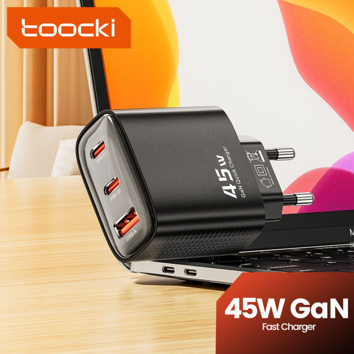 Toocki 45W Charger 2USB-C+USB-A Three Port Fast Charging Gallium ...