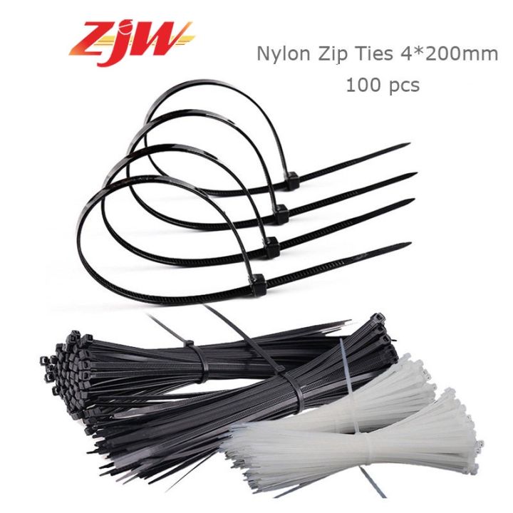 ZJW Nylon Zip Ties 4*200mm( PACK OF 100) Cable Ties Strength Tie Wraps for Tying Cables, Wires ...