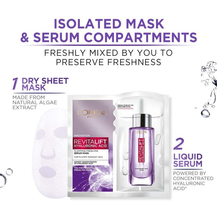 Loreal Paris Revitalift Hyaluronic Acid Plumping Fresh Mix Serum Mask 1 ...