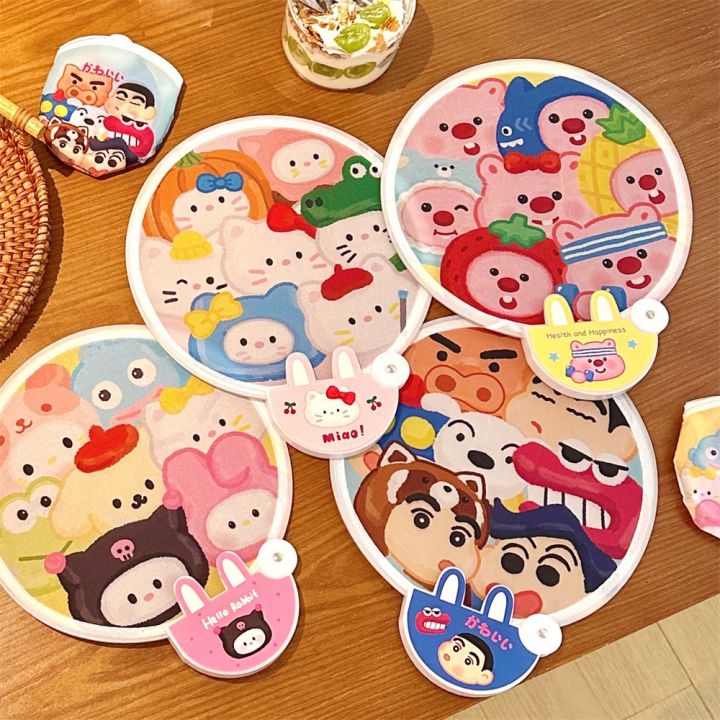 VGFD Loopy Cartoon Folding Fan Kitty Cat Animal Crayon Shin-chan Hand ...