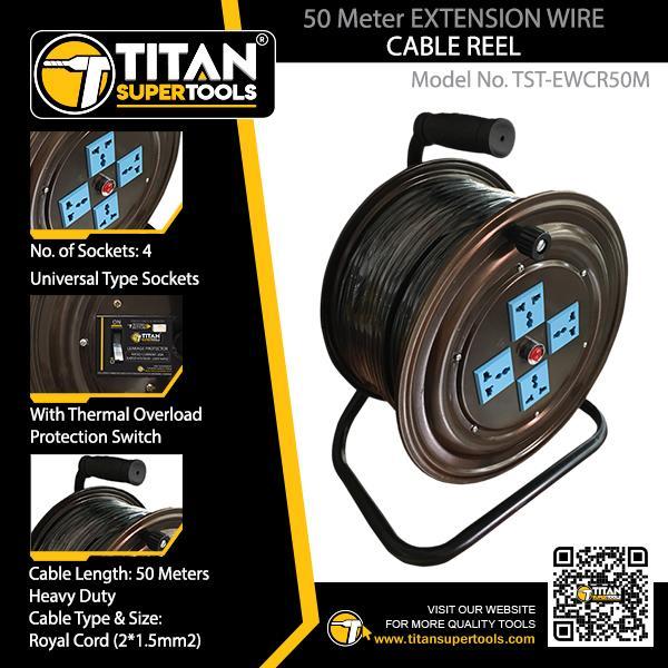 Titan Supertools TST-EWCR50M Heavy Duty Cable Reel Extension Wire 50 ...