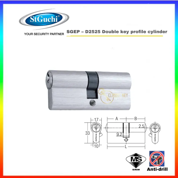 St Guchi Euro Double Key Profile Cylinder (Size 50mm) | Lazada