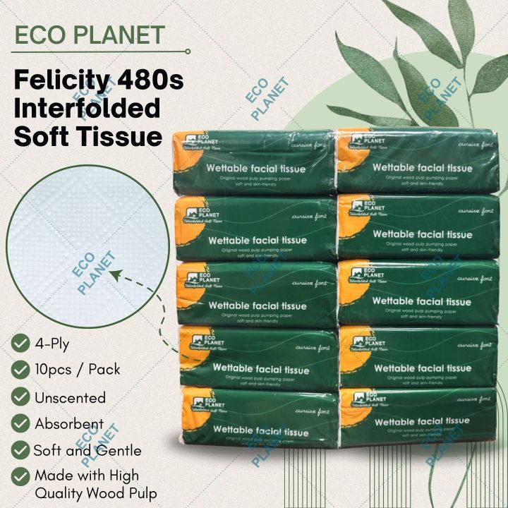 ECO PLANET FELICITY 10 Pcs Interfolded Tissue Soft and Absorbent Multi ...