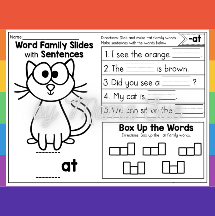 Word Family Slides With Sentences Worksheets【自然拼读】词根句子练习题 (6 years old+ ...