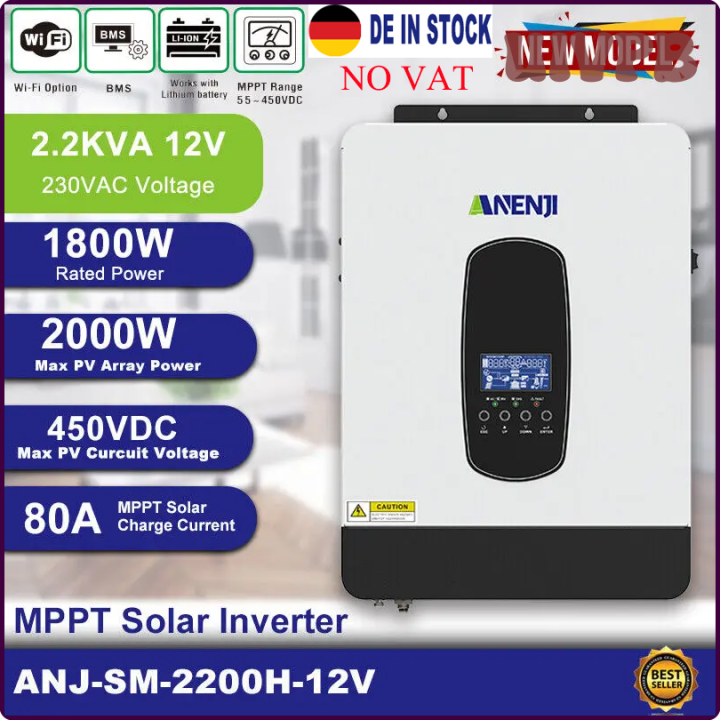 UIVPB 2.2KVA 1800W Hybrid Solar Inverter Off Grid Inversor 12V 220VAC Pure Sine Wave PV 55 ...