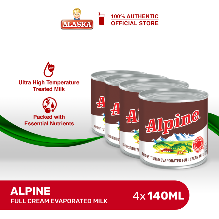 Alpine Full Cream Evaporated Milk 140ml | Set of 4 | Lazada PH