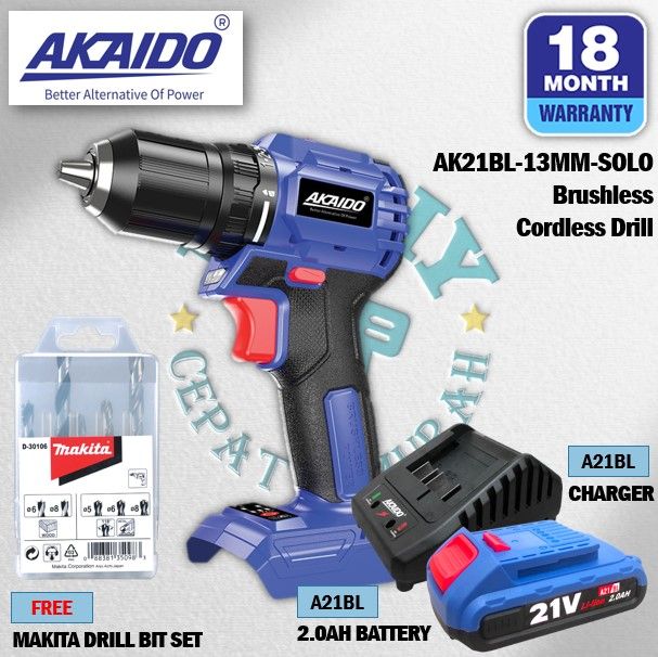 AKAIDO AK21BL-13MM 21V Brushless Cordless Drill | Lazada