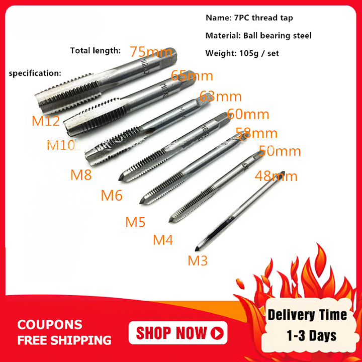 BLUEJUE AngelHouse 7pcs Metric Thread Steel Tap Tapping Tool M3, M4, M5 ...