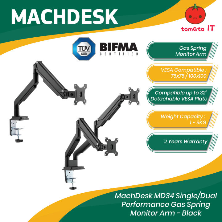 MACHDESK MD34 Single/Dual Performance Gas Spring Monitor Arm - Black ...