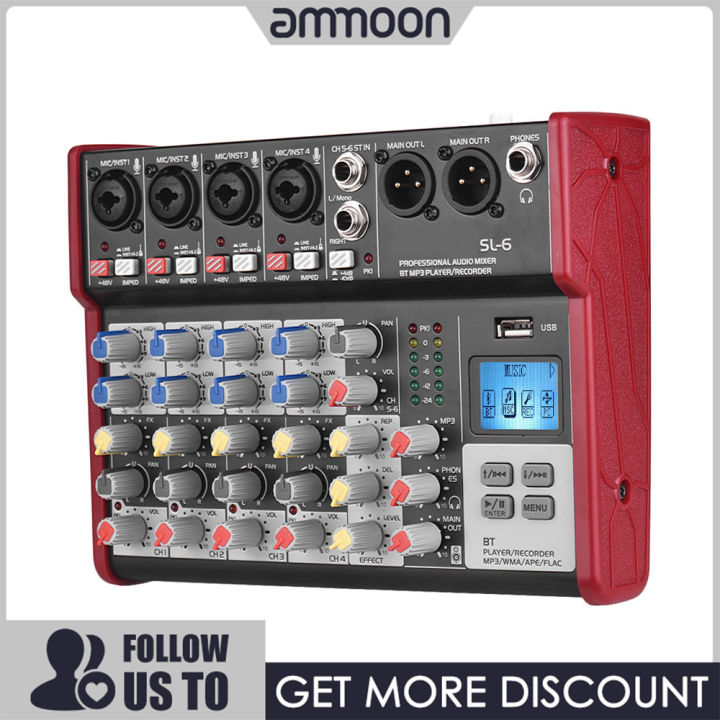 [ammoon]SL-6 6 Channel Mixing Console Mixer 2-band EQ Built-in 48V ...