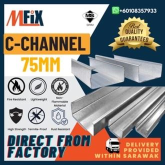 MFIX C-Channel 75/ C-purlin 75mm / Besi C 3 inchi/ GI channel/ Besi ...