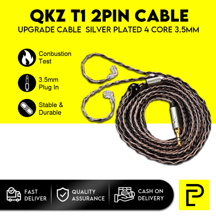 QKZ T1 Earphone Upgrade Cable Silver Plated 4 core Upgrade Cable QDC 2PIN 3.5MM Plug Earphone ...