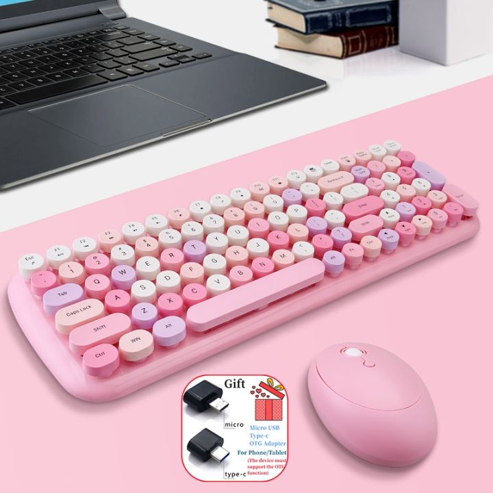 Green Wireless Keyboard and Mouse Combo Round Mix Keycaps office PC ...