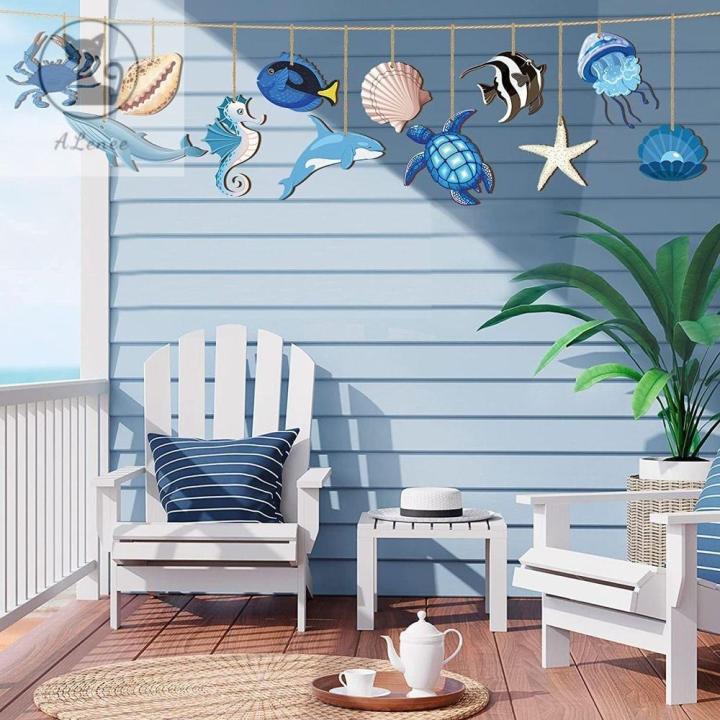ALENEE 24pcs ปลาดาวทะเลเปลือกหอย เครื่องประดับแขวนรูปสัตว์ทะเล ทำจากไม้ ...