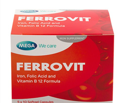FERROVIT [ IRON,FOLIC ACID AND VITAMIN B12 FORMULA ] 50 SOFTGEL ...
