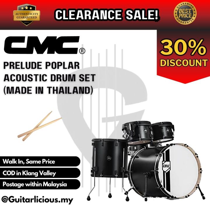 CMC Prelude Poplar 5 Piece Acoustic Drum Set (Made in Thailand) - Black ...