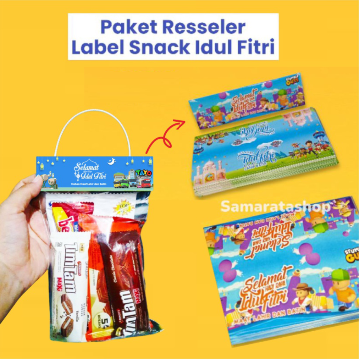 Isi 50 Paket Reseller Label Snack Idul Fitri Panjang 13cm / Mini Parcel ...