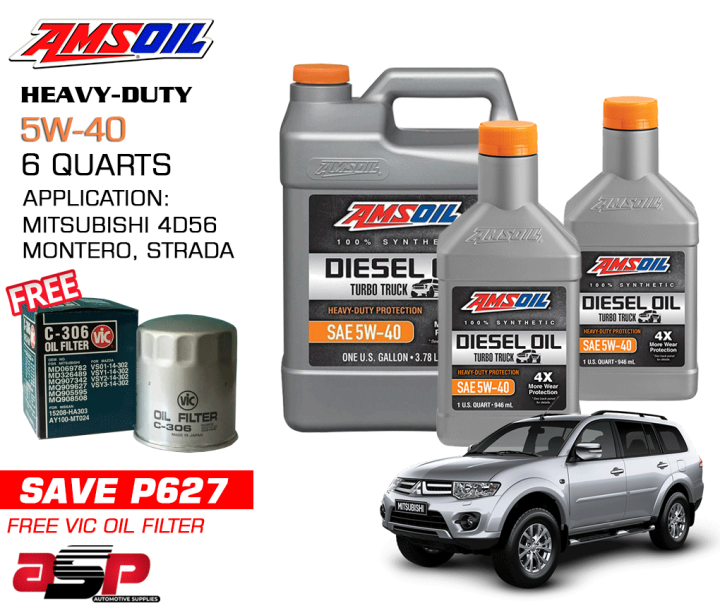 AMSOIL 5W-40 Heavy-Duty Turbo Truck 100% Synthetic Diesel Oil 6 Quarts ...
