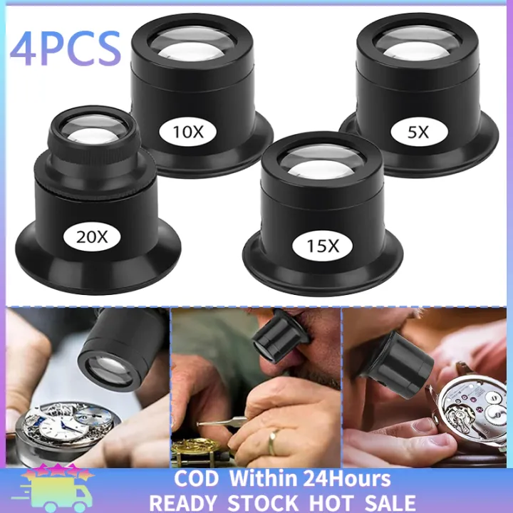 4Pcs Eye Loupe 5x 10x 15x 20x Times Jewelry Magnifying Glass Lens Loupe ...