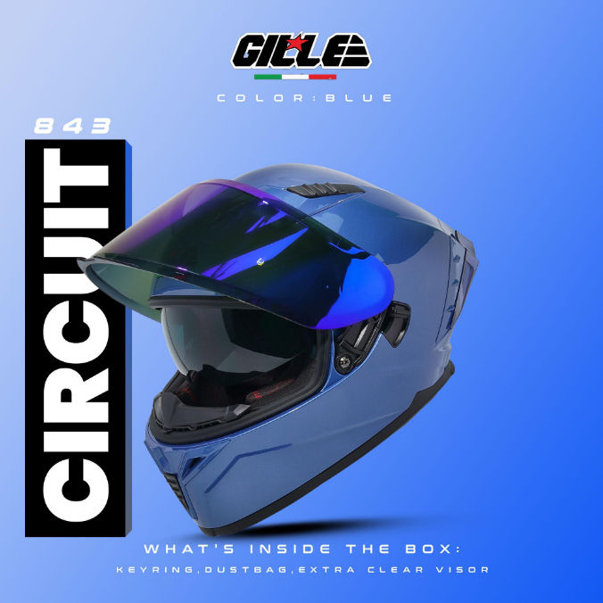 GILLE 843 CIRCUIT With REVO Visor Plain Color Motorcycle Helmet Full ...