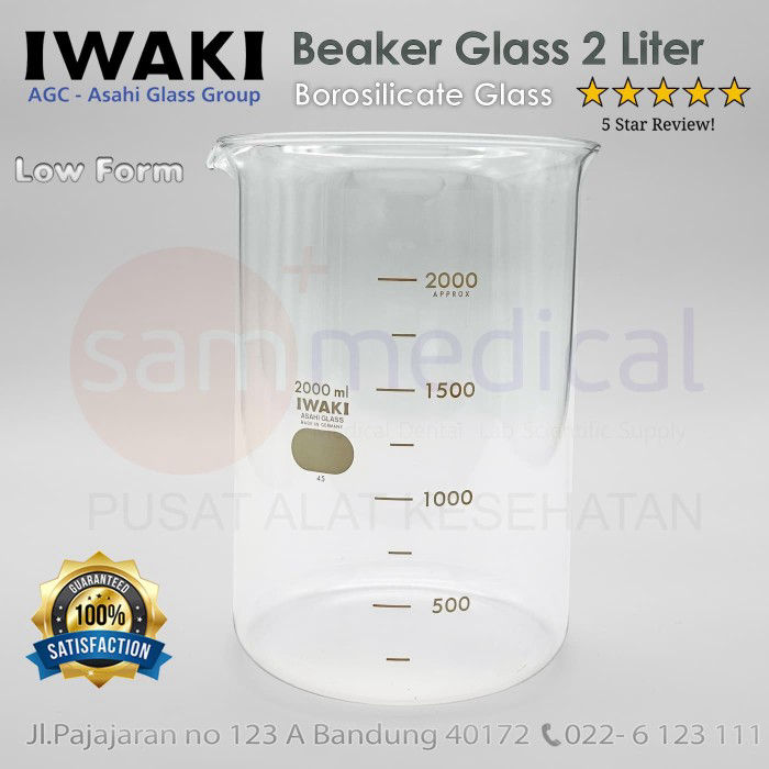 Iwaki Pyrex Beaker Glass Low Form/ Gelas Kimia atau Gelas Takar 2 Liter | Lazada Indonesia
