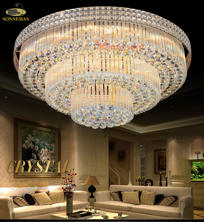 Luxury Golden Living Room Light Circular AC220V LED Crystal Light ...