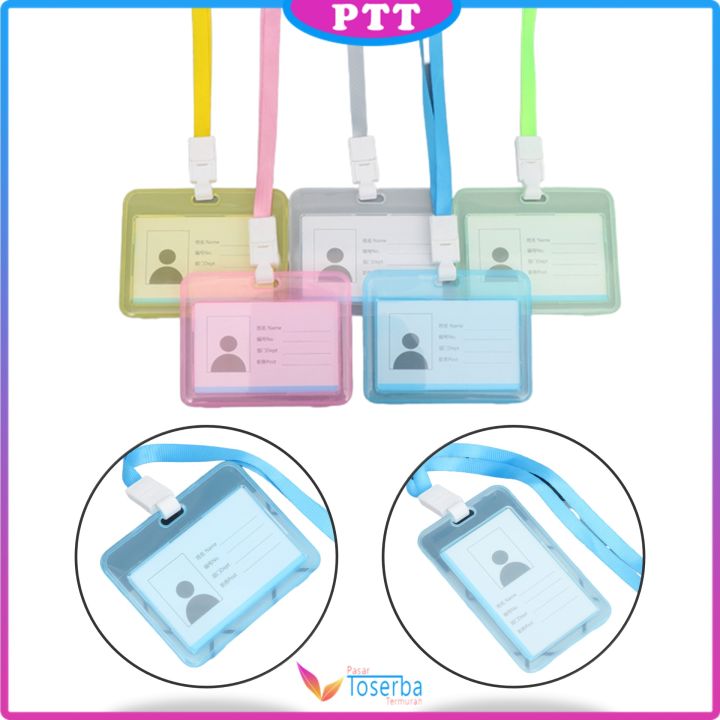 PTT Name Tag Id Card Transparant Gantungan Kartu Nama Plastik Vertical ...