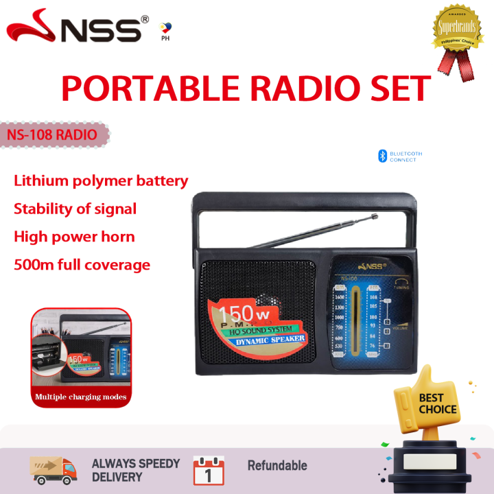 NSS portable radio with handle AM/FM radio DC powered radio NS-108 | Lazada PH