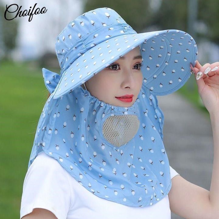 ChoiFoo Summer Female Sun Hat Sunscreen Face Covering Shawl Hat Riding ...