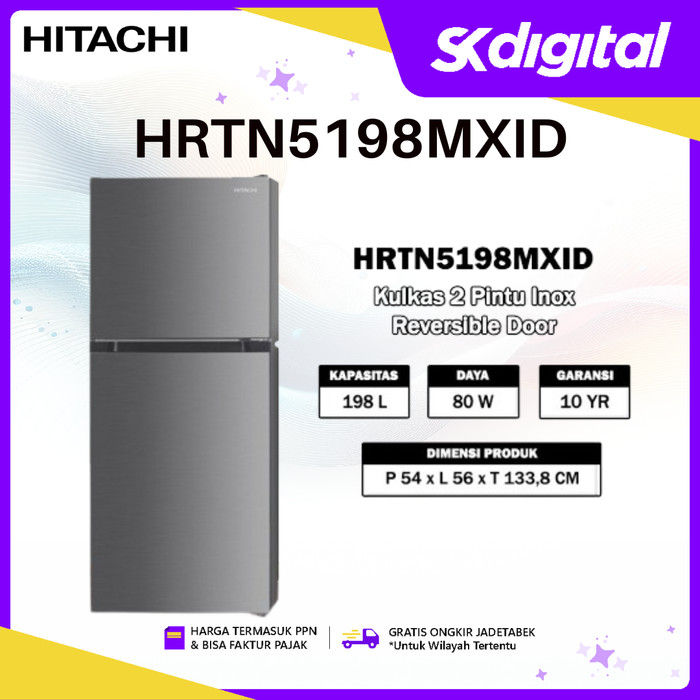 Kulkas Hitachi HRTN5198MXID Kulkas Kecil 2 Pintu Small 2 Door Refrigerator 181 Liter | Lazada ...