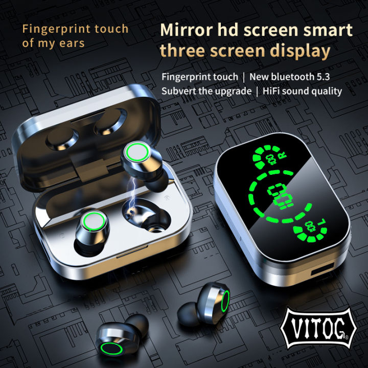 VITOG ใหม่เดิมอัพเกรดไร้สายบลูทูธ5.3หูฟังกระจก TWS หูฟังการควบคุมแบบ ...