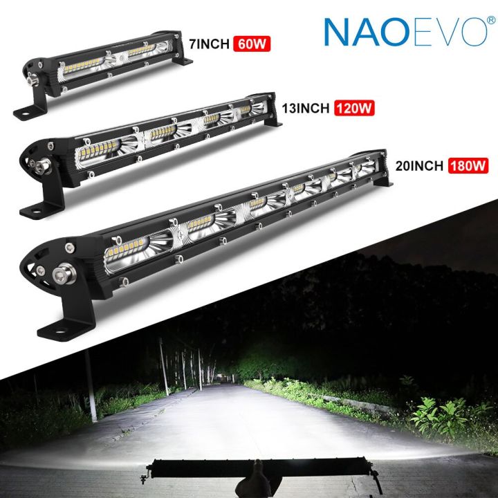 NAOEVO 7" 13" 20" inch Slim Barra Led 60W 120W 180W Flood Single Row 4x4 Led Bar Fog For Truck ...