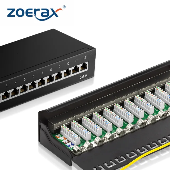 ZOERAX 10Gbps CAT 6a Patch Panel 8/12 Port 1U Desktop & Wall Mounting ...