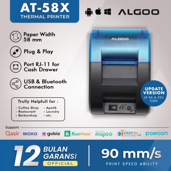 ALGOO AT-58X Printer Thermal Cetak Struk Kasir Bluetooth USB 58mm | Lazada Indonesia