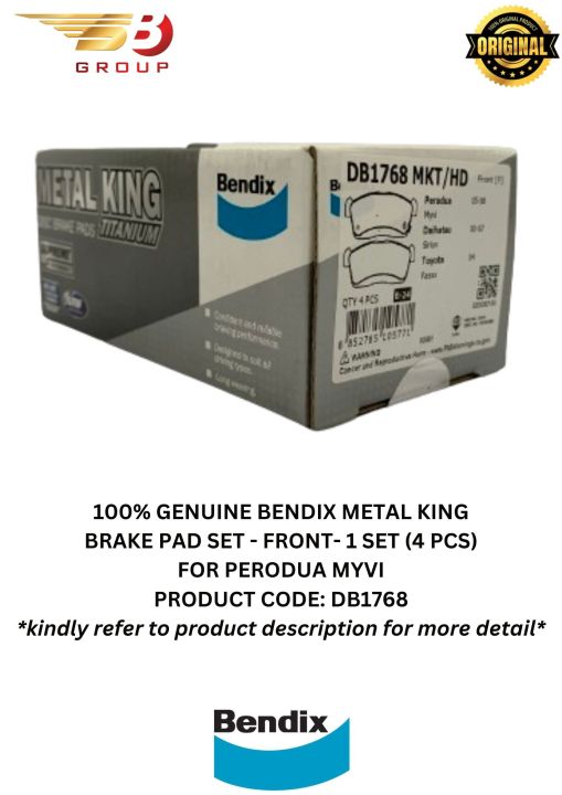 100% GENUINE BENDIX METAL KING BRAKE PAD SET - FRONT - 1 SET (4 PCS) FOR PERODUA MYVI - PRODUCT ...