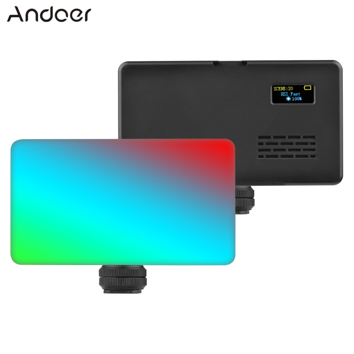 Andoer พ็อกเก็ต RGB ไฟวิดีโอ LED เติมแสง2500K-9000K หรี่แสงได้20เอฟเฟกต์แสงแบตเตอรี่ในตัวพร้อมอะ ...