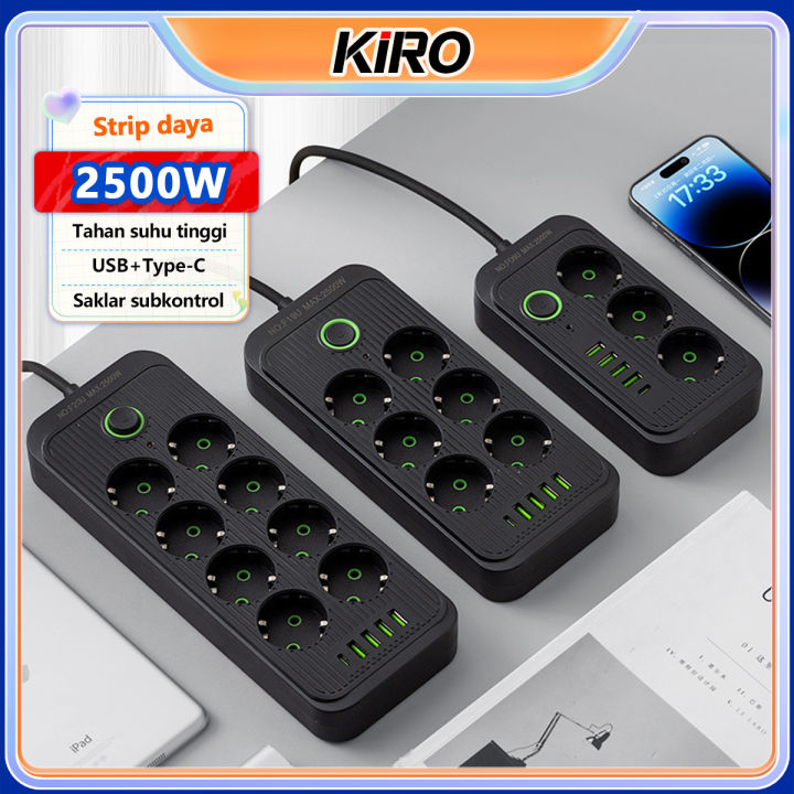 Kabel Stop Kontak 2500W USB HUB 2 Meter Original Power Socket 8 Colokan+ 1 TYPE-C + 4 USB ...
