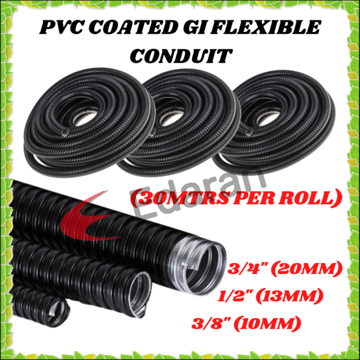 BLACK GI PVC-COATED FLEXIBLE CONDUIT (30MTRS) 1/2 Inch (13mm) , 3/4 ...
