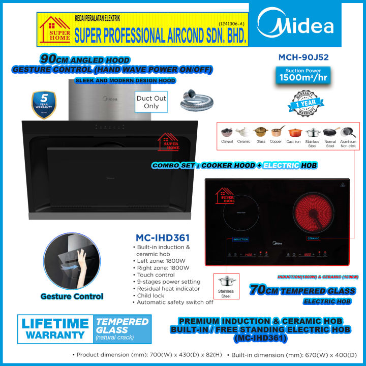 Midea Cooker Hood MCH-90J52 90cm Angle Designer Hood / Midea Built-in ...