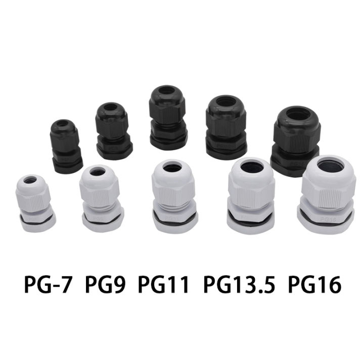 Waterproof Cable Gland 10Pcs Cable Entry IP68 PG7 PG9 PG11 PG13.5 PG16 White Black Nylon Plastic ...