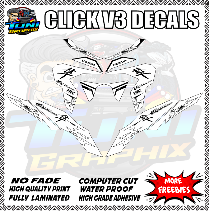 Honda Click 125i V3-V4 Hayabusa 2025 Whites Series Decals Sticker ...